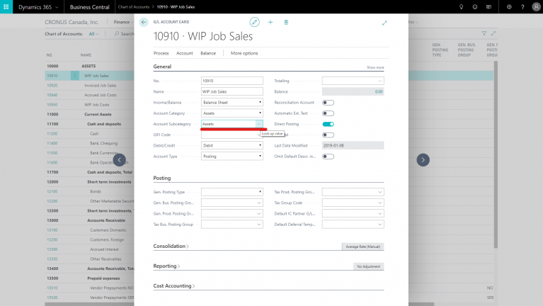 Create GL Subcategories in Dynamics 365 Business Central | Gestisoft